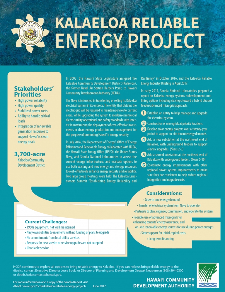 Hawai'i Community Development Authority | Kalaeloa Reliable Energy Project